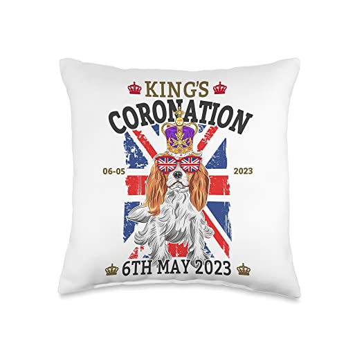 King Coronation Party For Women & Union Jack Flag Cavalier Kings Charles Coronation 2023 for Kids & Union Jack Throw Pillow, 16x16, Multicolor