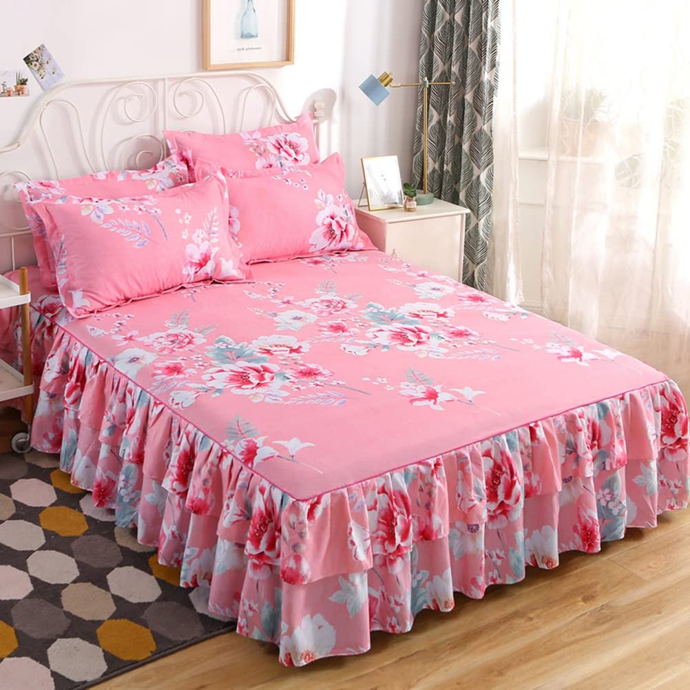 Ruffled Bed Skirt Drop Dust Skirt and Area Rug Soft Fade Resistant Machine Washable Lightweight Breathable Weave Knit Bedding Coverlets Bedspreads Quilt (Color : Light Pink 2, Size : 180cmx200cm)