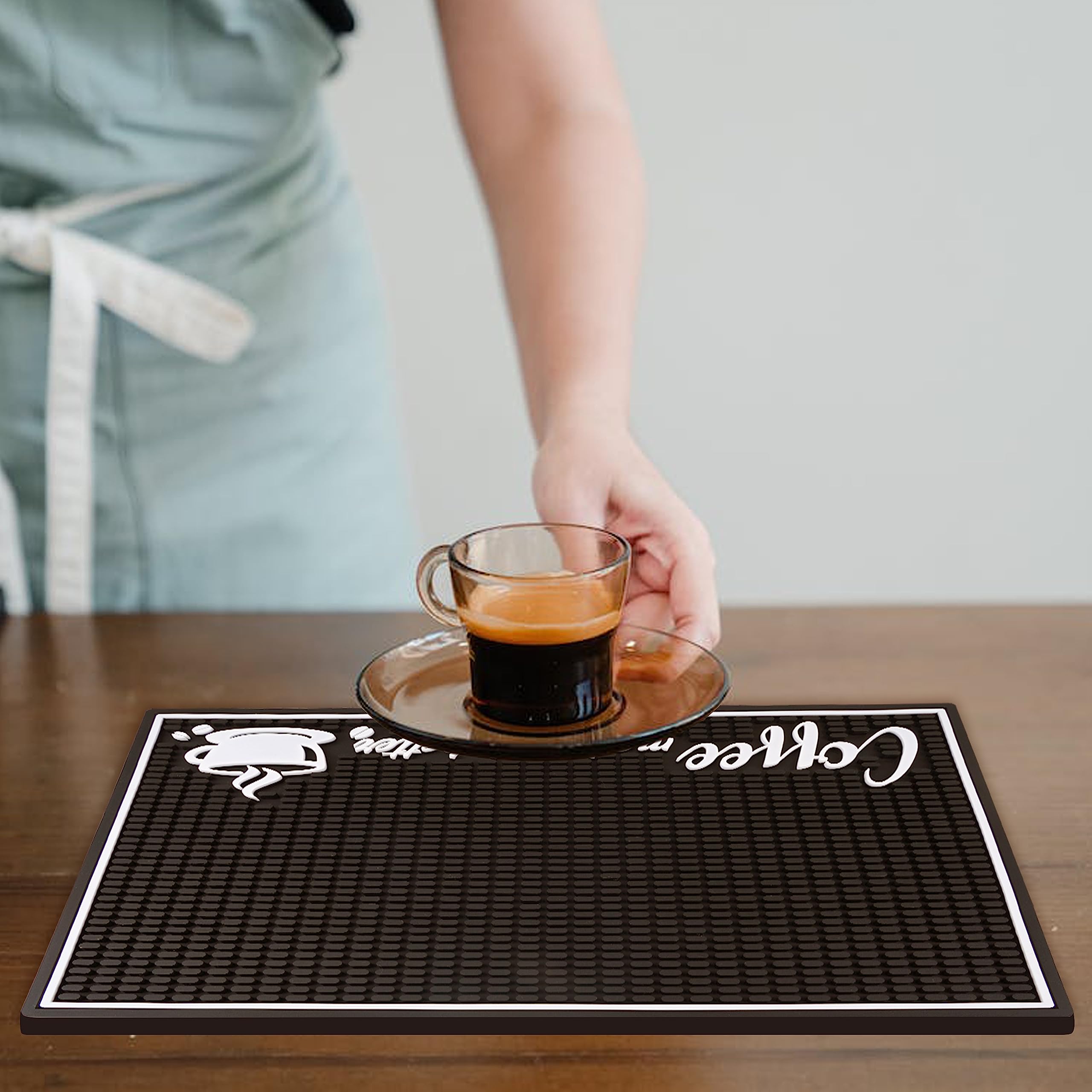 DOZARMOTA Coffee Bar Mat for Spill-proof, Dish Drying Mat, Coffee Bar Accessories for Coffee Station, Self Serve Coffee Maker Decor Mat, Bars Rubber Backed Non-slip Pot Mat 18x12 Inch