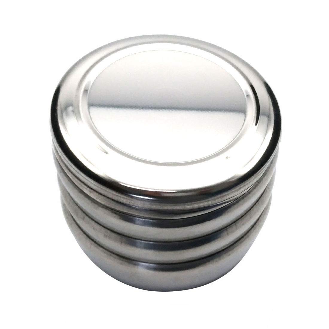 GARASANI 3 Pack Korean Traditional Stainless Steel Good Fortune Rice Bowl with Lid Set (Silver 3Pcs)