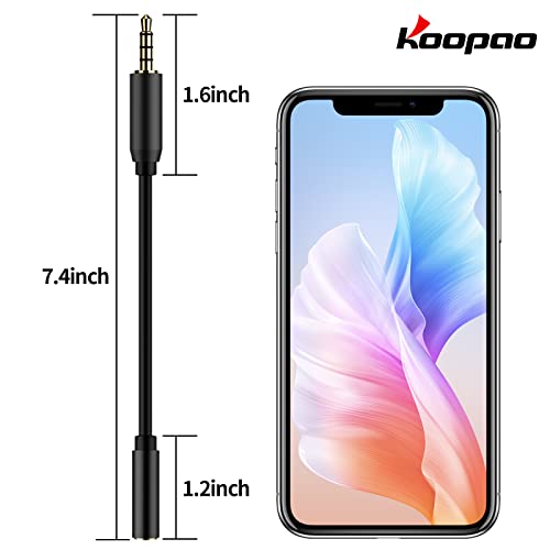 KOOPAO (1 Pack 3.5mm Audio Converter,3.5mm Male to Female Auxiliary Stereo Audio Headphone Jack AUX Adapter [4-Conductor TRRS] for iPhone, Smartphones, Tablets, Speakers, Microphone & Card Readers