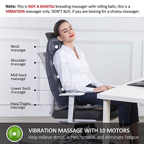 Snailax Massage Seat Cushion with Heat - Extra Memory Foam Support Pad in Neck and Lumbar,10 Vibration Massage Motors, 2 Heat Levels, Back Massager Chair Pad for Back