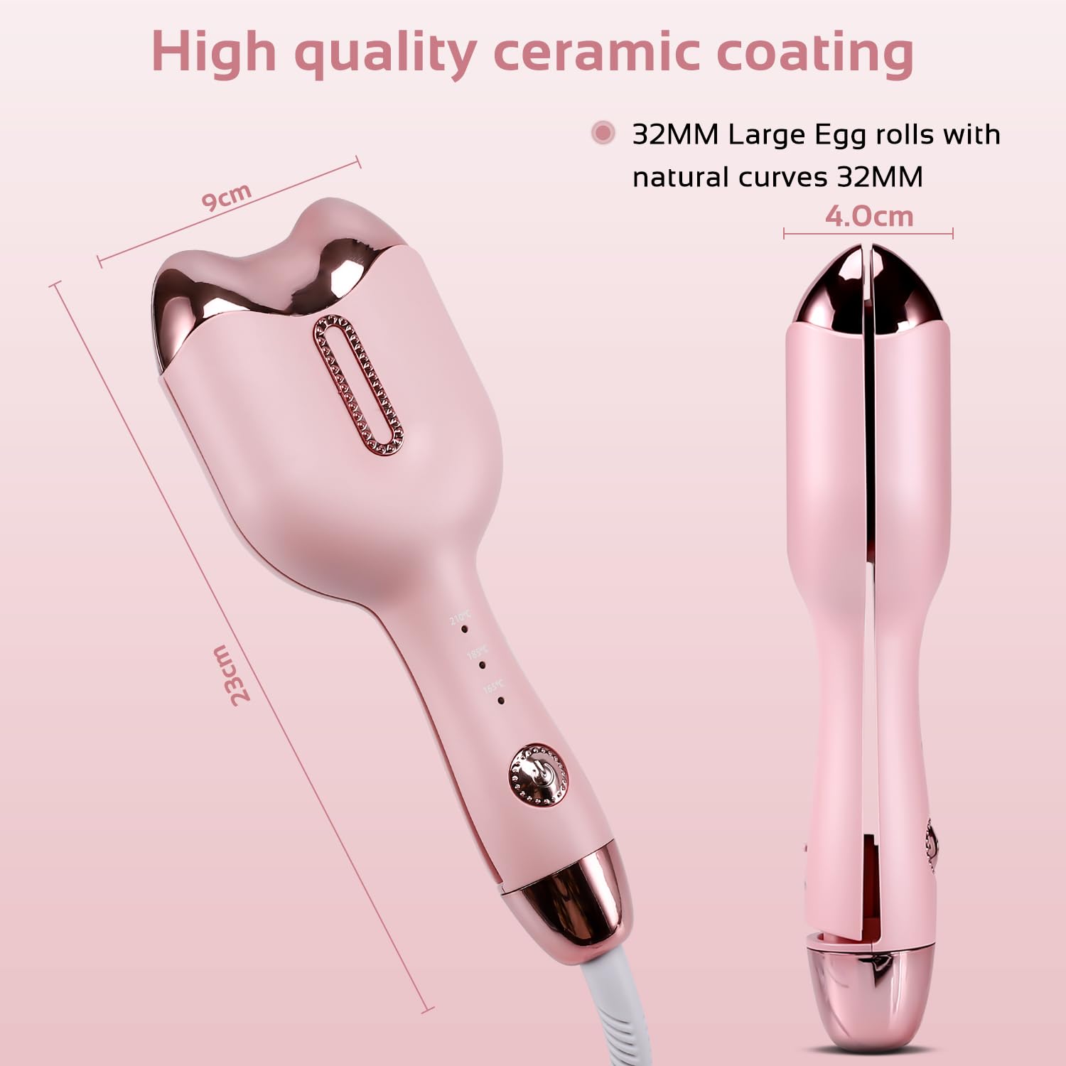 Curling Iron Hair Crimper, 32mm (1.25'') Ceramic Tourmaline 2 Barrels Hair Curling Wand with Three Temperature Control, Hair Waving Styling Tools Pink