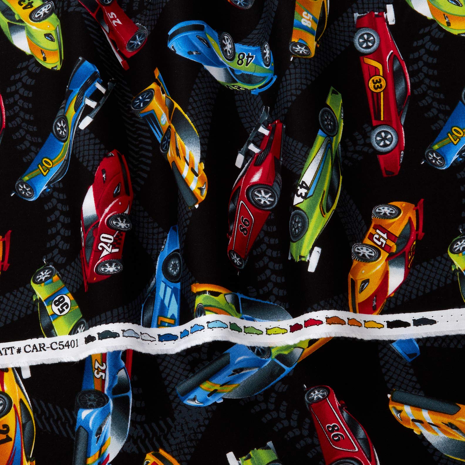 Timeless Treasures Race Cars Race Cars Black, Fabric by the Yard