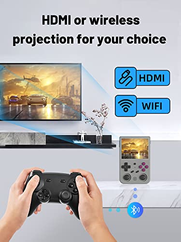 RG353V Retro Handheld Games Console 3.5" IPS Screen Android Linux Dual System RK3566 64 bit WiFi Bluetooth Video Player Pre-Installed 4452 Games Supports Wired Handle (DXR-RG353V-Grey)