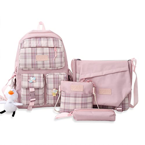 SodaMeow Kawaii Backpack with Pins and Accessories Kawaii Backpack Set Cute Aesthetic Backpack Kawaii Work Supplies (Pink)