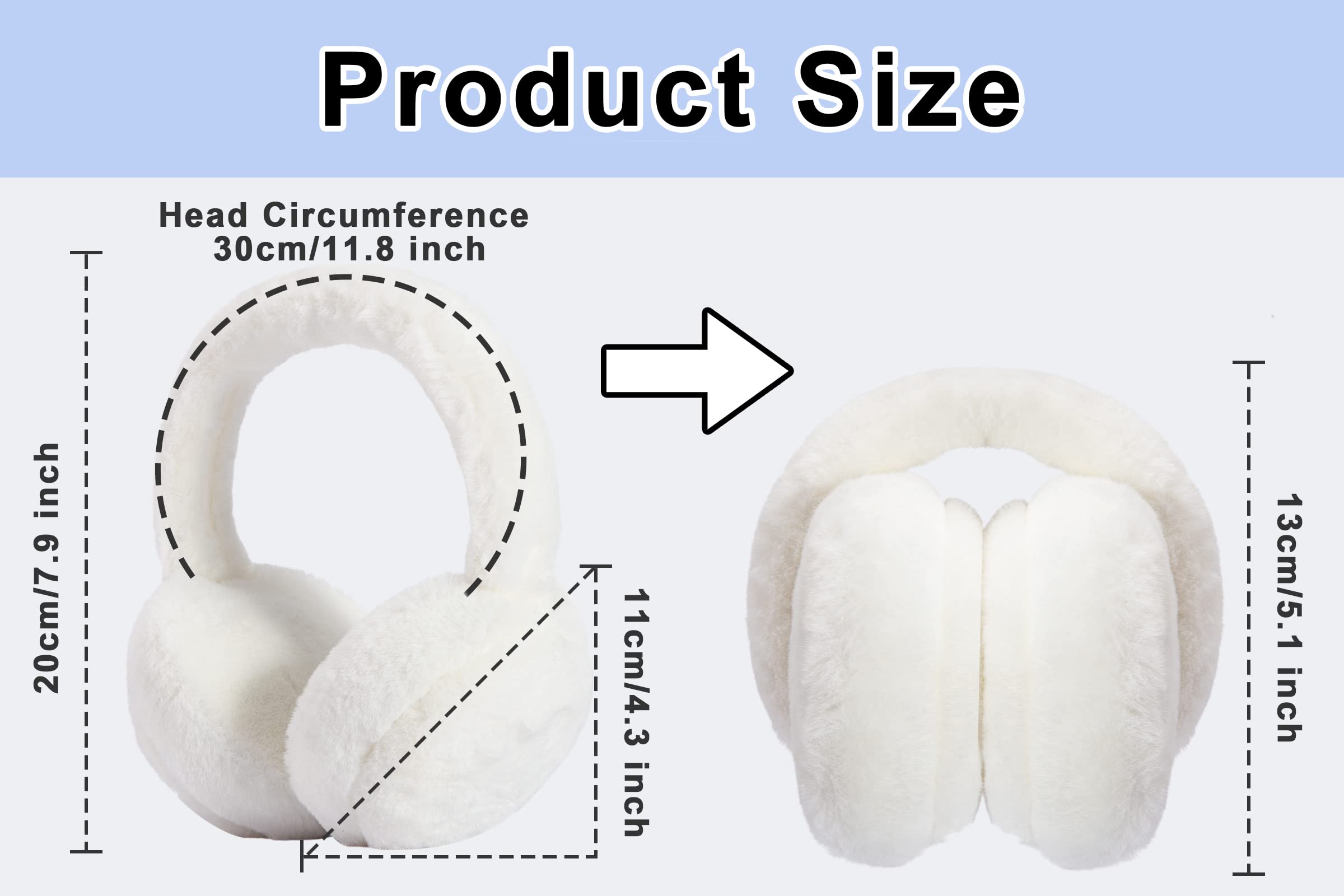 Golden Scute Winter Warm Earmuffs for Women, Cute Foldable Muffs Fluffy Faux-fur Ear Muffs with Headband(white)