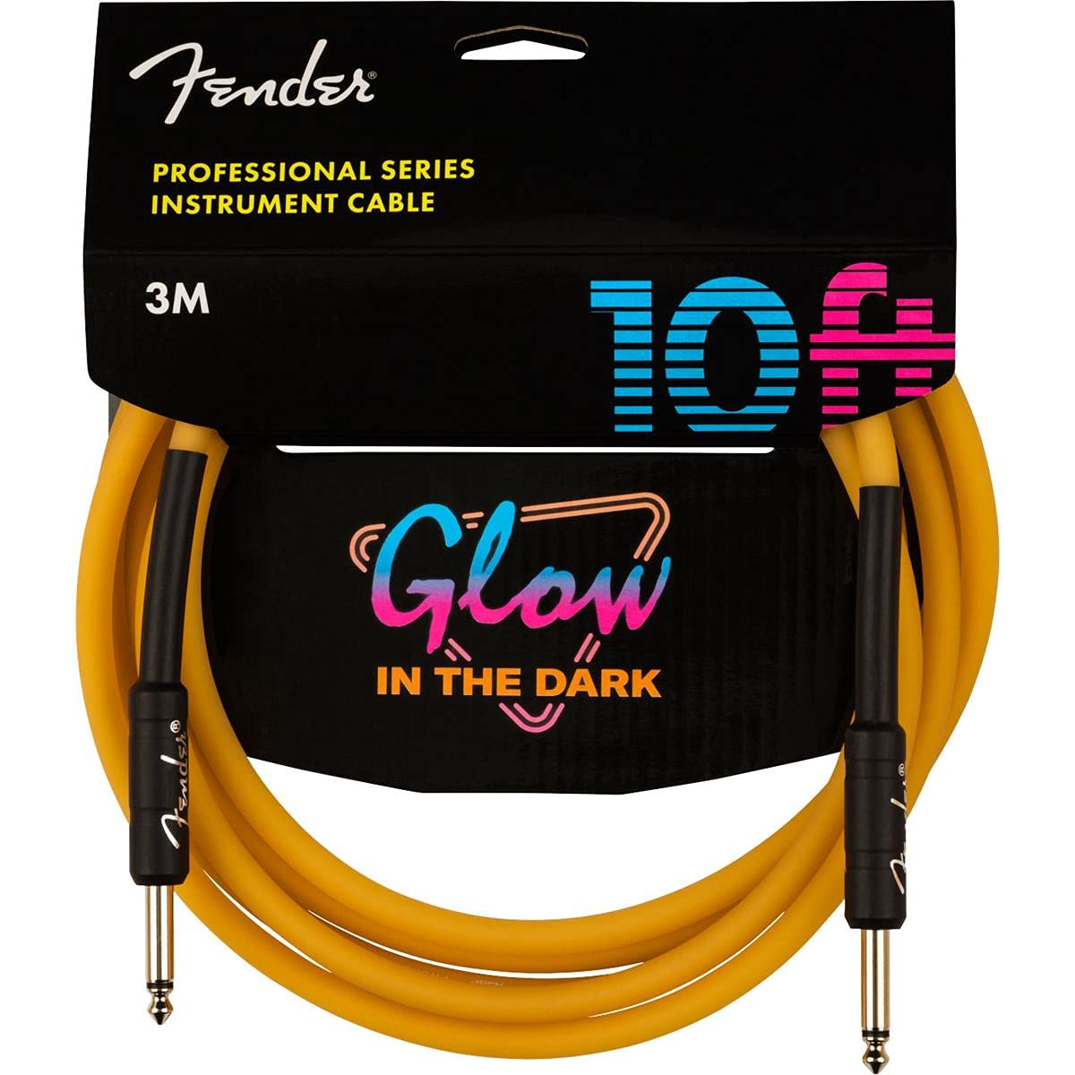 Fender Professional Series Glow in the Dark Instrument Cable, Straight/Straight, Blue, 10ft