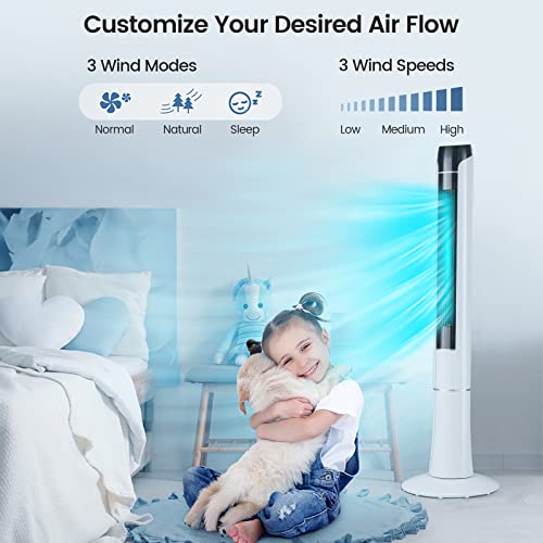Tangkula 48-Inch Tower Fan with Remote Control, Quiet Bladeless Tower Fan w/ 3 Speeds, 3 Modes, 1-15H Timer & LED Display, 80° Oscillating Floor Standing Fan, Portable Circulating Fan for Home Office