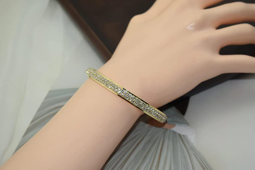 Elegant Crystal Bangle Bracelet | Gold or Silver | For Women and Girls (Gold)