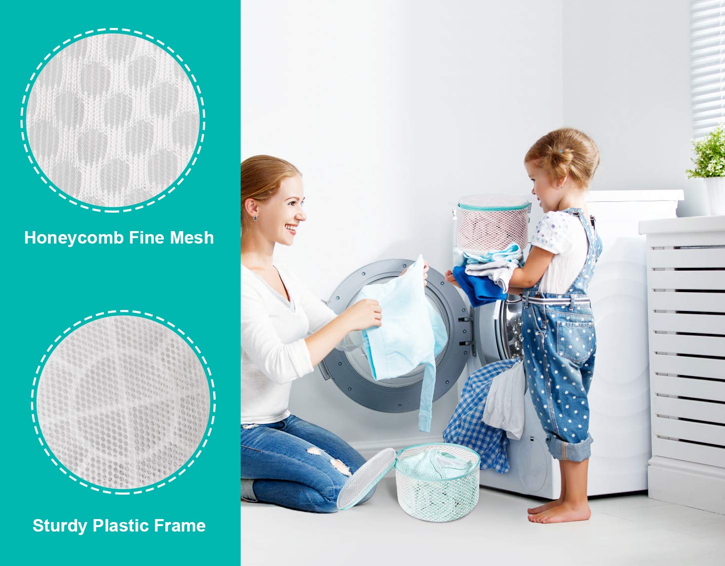 Plusmart Large Mesh Lingerie Bags for Laundry, Bra Washing Bag for Washing Machine/Washer, D to E Cup,3 Pack White