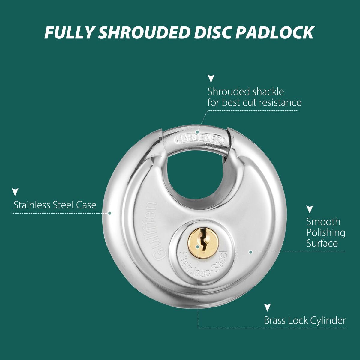 Guliffen Keyed Alike Discus Padlocks,Stainless Steel Disc Padlock with Key for Storage Unit, Sheds, Garages and Trailer,4 Pack Locks with Keys
