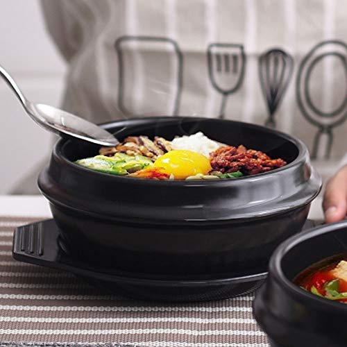 Korean Cooking Korean Stone Bowl By Whitenesser, Stone Pot Sizzling Hot Pot for Bibimbap and Soup (Large, No Lid) - Premium Ceramic with Melamine Tray (52.3 OZ)
