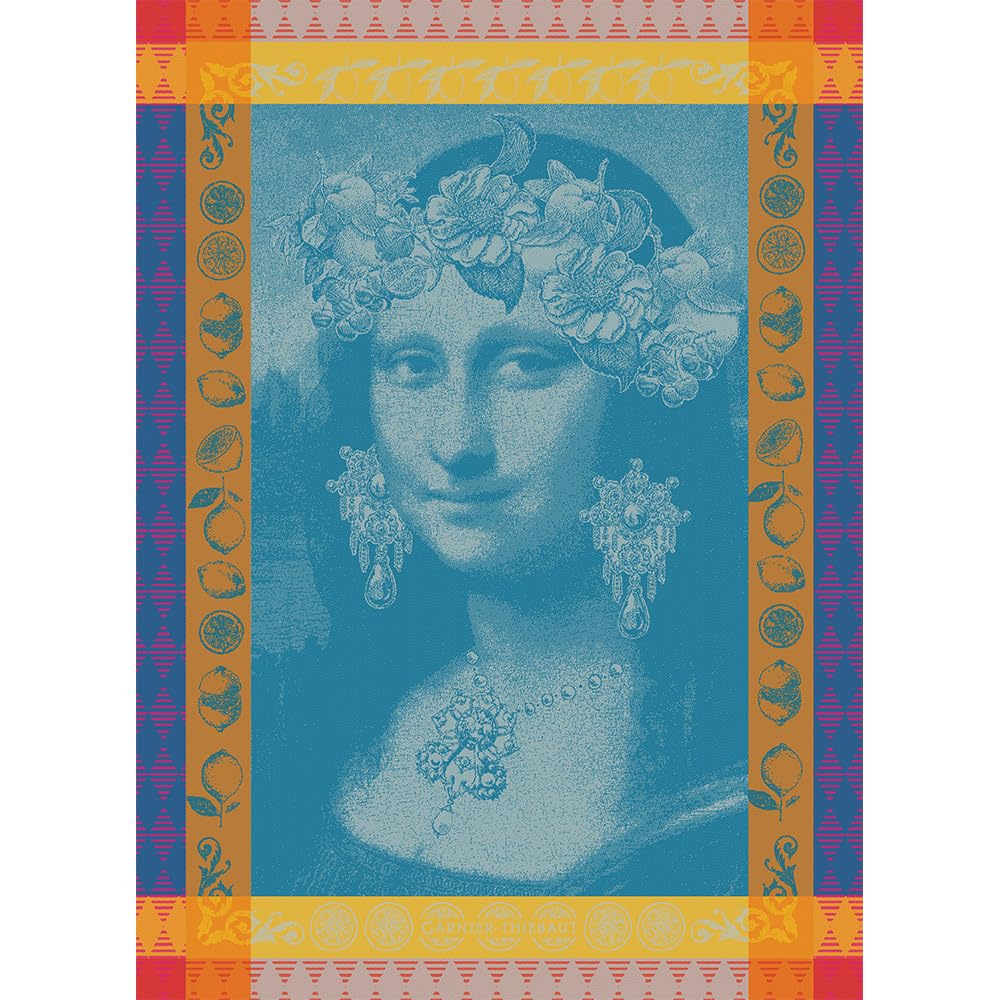 Garnier Thiebaut Mona Lisa Bleu Kitchen Towel, 22"x30", Blue