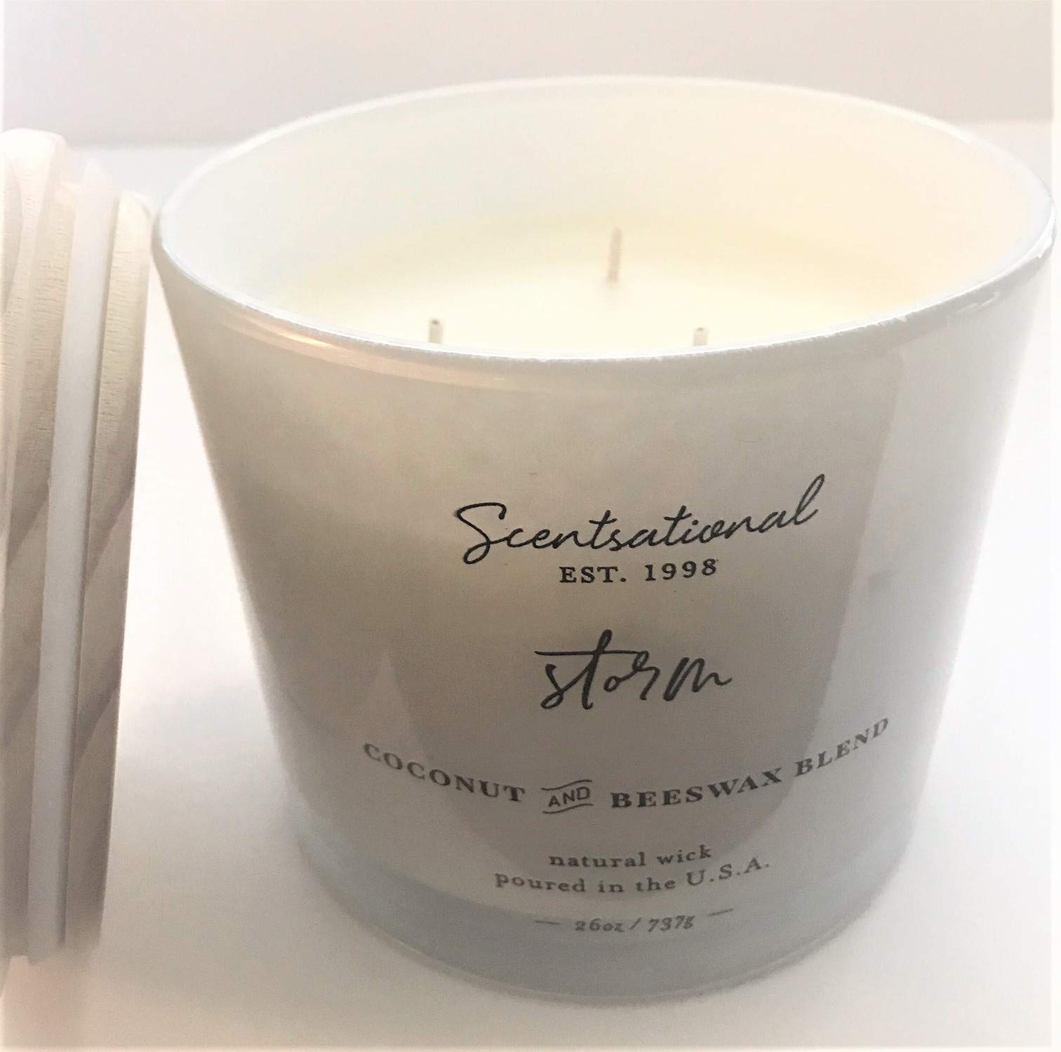 Natural Coconut + Beeswax Scented Candle Storm XL White Jar with Wooden Lid, 26 Oz.