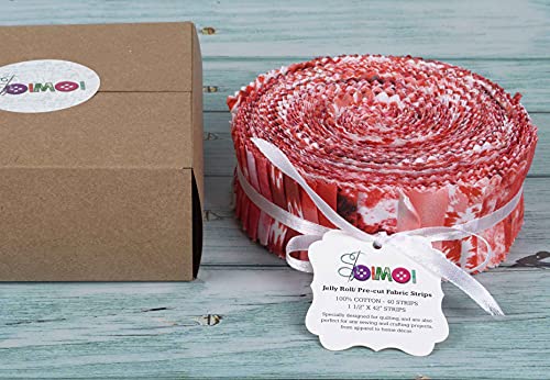 Soimoi 40Pcs Tie Dye Print Precut Fabrics Strips Roll Up 1.5x42inches Cotton Jelly Rolls for Quilting - Red