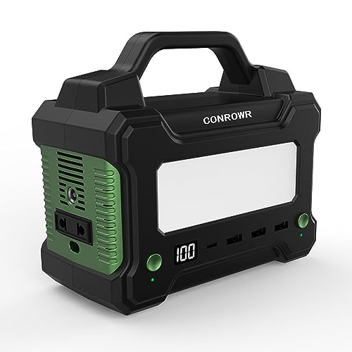 CONROWR 150Wh Portable Power Station Camping Solar Generator Laptop Charger with 150W 110V Peak AC Outlet, USB Ports LED Flashlights, DC Ports for CPAP Home Camping Emergency