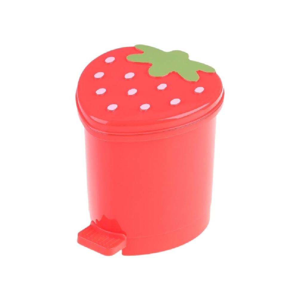 Youngy Mini Strawberry Trash Can with Lid Office Desktop Fruit Peel for Shell Container for Home Office Coffee Powder Rubbish B Mini Trash can for Bathroom