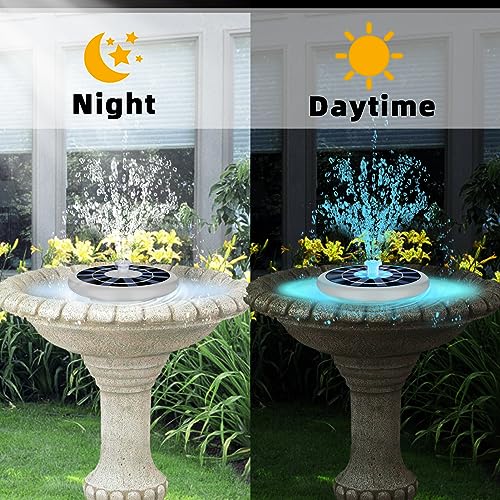 Solar Fountain Built-in Rechargeable Battery, 1.5W Solar Water Pump with 6 Nozzles, Dustproof and Waterproof IP68 Free Shanding Floating Solar Fountain for Bird Bath, Garden, Pond, Pool