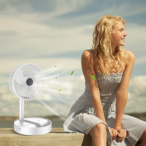 MAESHOP Portable Desk Fan 3 Speeds Wind Quiet Foldable Rechargeable Battery Operated USB Desktop Folding Fan For Office Trave Home Desk Outdoor Bedroom Trave,6.5-Inch (White)