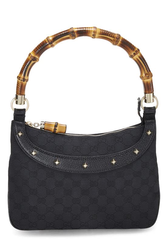 Gucci, Pre-Loved Black Original GG Canvas Bamboo Shoulder Bag, Black