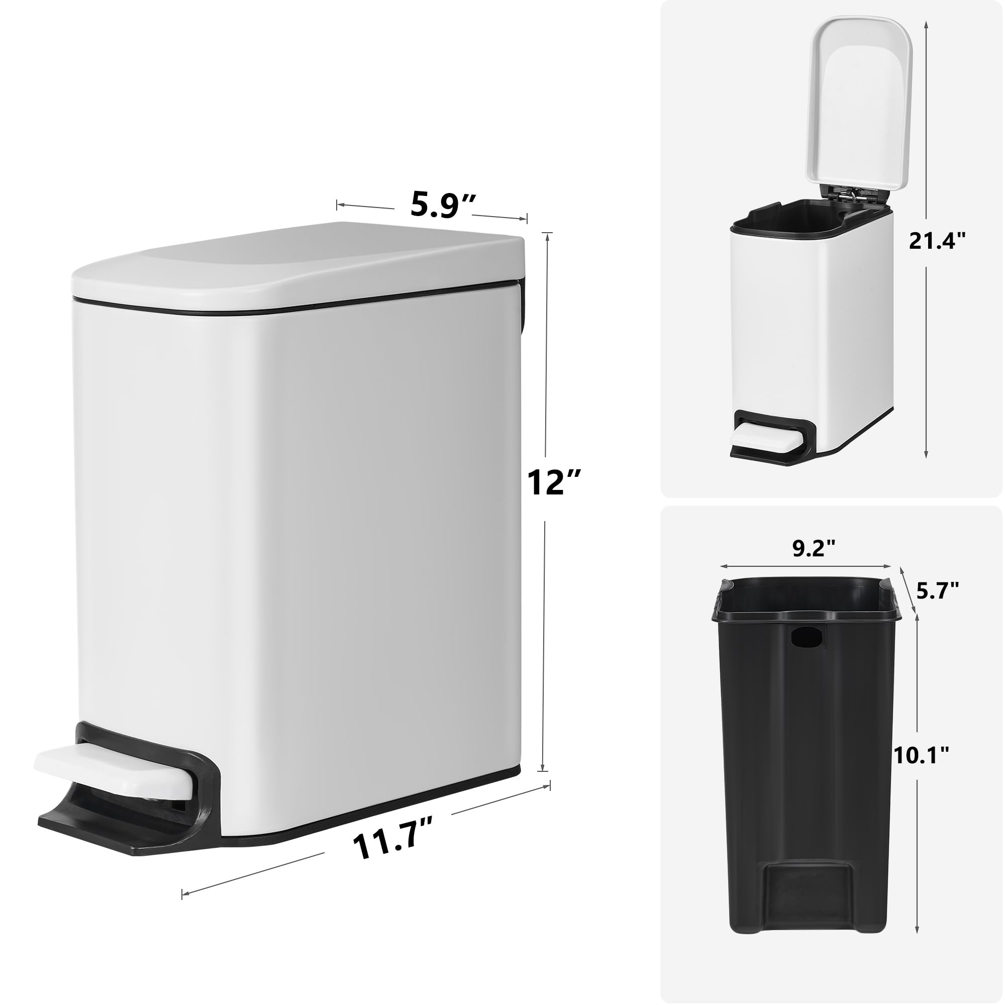 Nunsino Small Bathroom Trash Can with Lid Soft Close, 1.6 Gallon Stainless Steel Garbage Can with Pedal, Small Trash Bin for Bathroom, Kitchen, Home Office, Silver