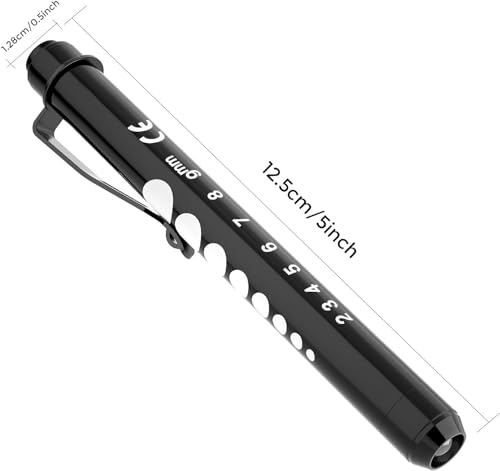 Generic Pen Lights for Nurses, 2 Pack Reusable Medical Light with Pupil Gauge and Ruler, White Light LED Penlight for Student Doctors EMT (Black/White)
