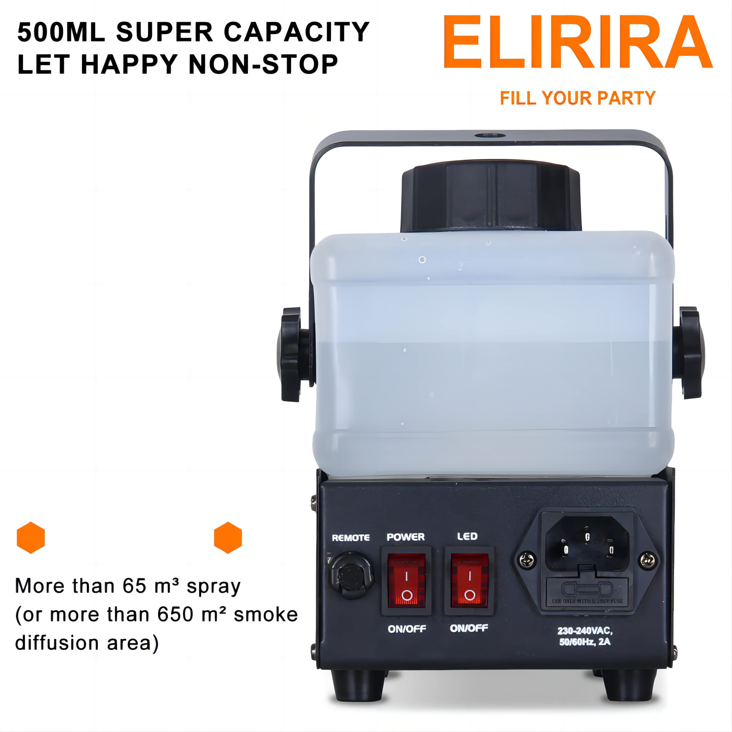 ELIRIRA Fog Machine Smoke Machine Metal Case LED Light 600W and 3500CFM Fog with Wireless Remote Control for Birthday,Wedding, Halloween,DJ Party,Stage Effect, with Safe Protection