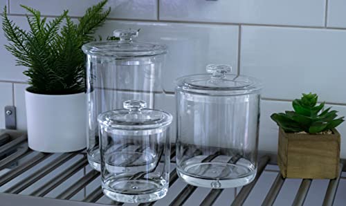 Premium Quality Clear Acrylic Plastic Apothecary Jars with Lids for Bathroom & Kitchen Organization – Containers are Elegant Durable Organizers Great for Q-Tip Cotton Swabs, Food & Candy Storage – BPA -Free – Set of 3 Sizes - 15, 35 & 45 oz