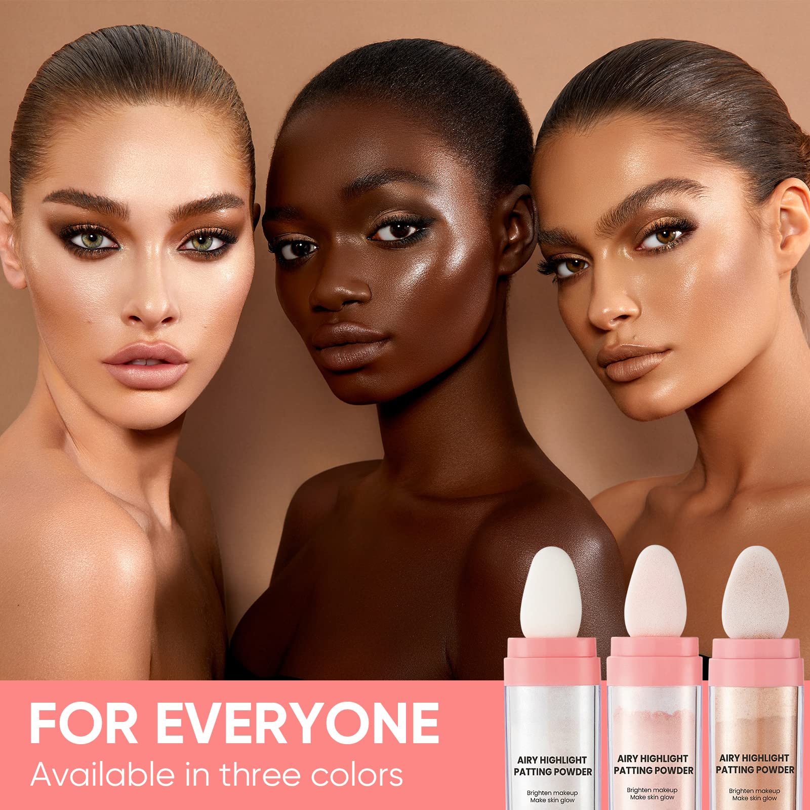 Highlighter Makeup Powder, Face and Body Highlight Patting Powder, Makeup Tool for Body Brightens Three-Dimensional Face Powder Makeup, 3Color