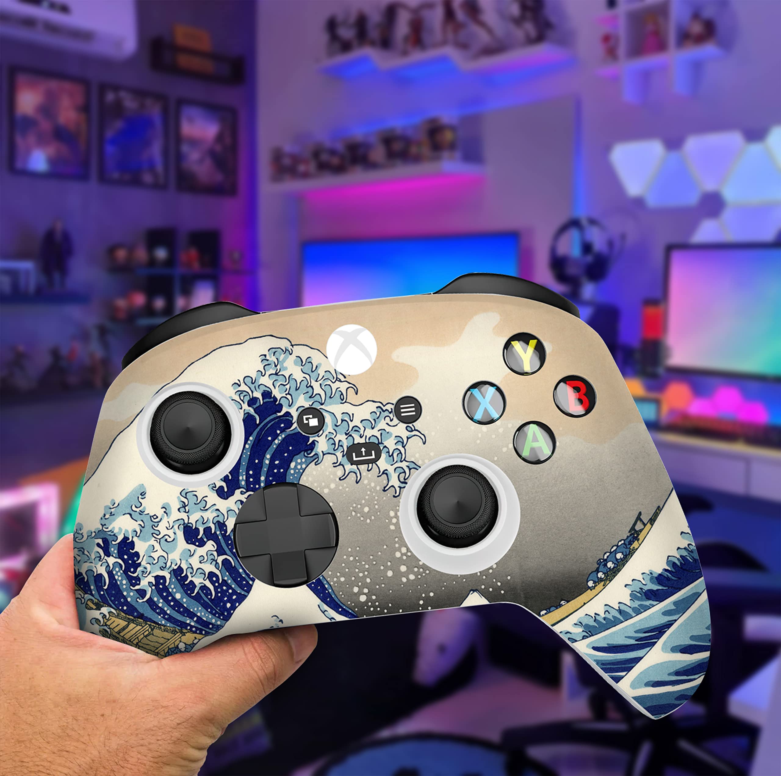 HK Studio Great Wave Decal Sticker Skin to Cover X-Box Series X with No Bubble, Waterproof, Full Protection - Including 2 Controller Skins and Console Skin