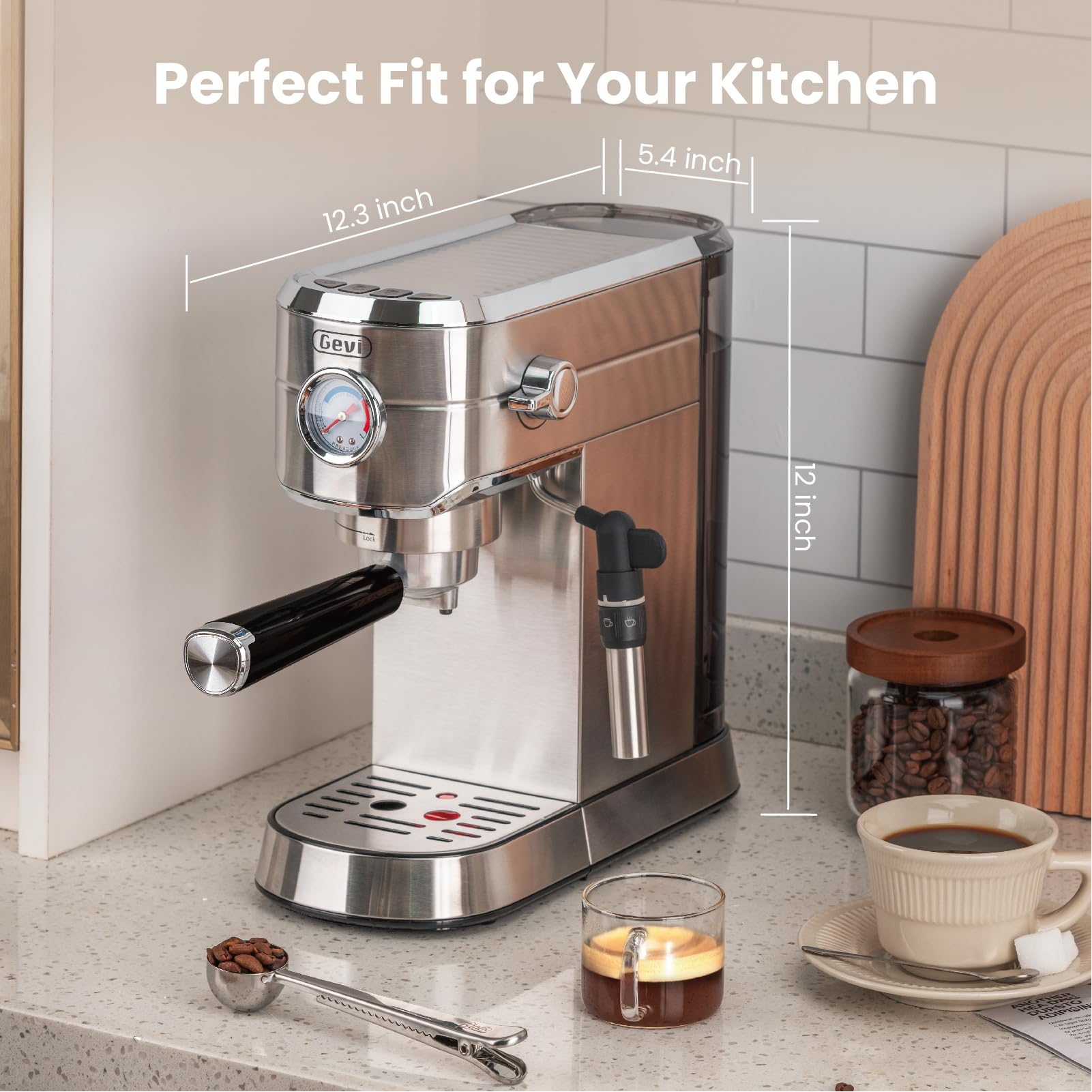 Gevi Espresso Machine 20 Bar with Auto Milk Frother, Professional Espresso Maker with Adjustable Shot Volume, Compact Cappuccino & Latte Machine, Stainless Steel, Gift for Coffee Lover, Home Baristas