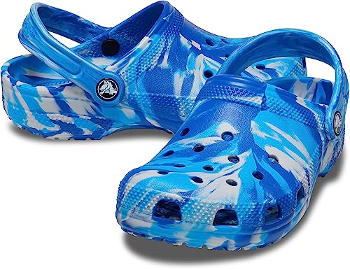 Crocs Unisex-Child Classic Marbled Tie Dye Clog, Blue Bolt/Multi, 5 Big Kid