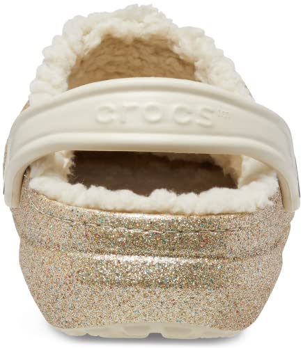 Crocs Unisex Classic Glitter Lined Clogs | Fuzzy Slippers, Multi/Gold, 6 Men/8 Women