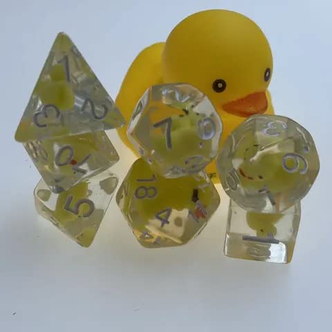 Full 7-Dice Set Rubber Duckie Super Fun Acrylic DND Dice (Clear)