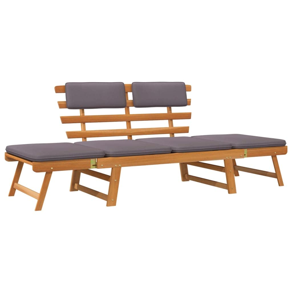 vidaXL 2-in-1 Convertible Outdoor Bench, Patio Daybed, Garden Day Bed, Weather-Resistant Solid Acacia Wood, 26.8" x 74.8" x 29.1" Brown Frame & Dark Gray Cushion