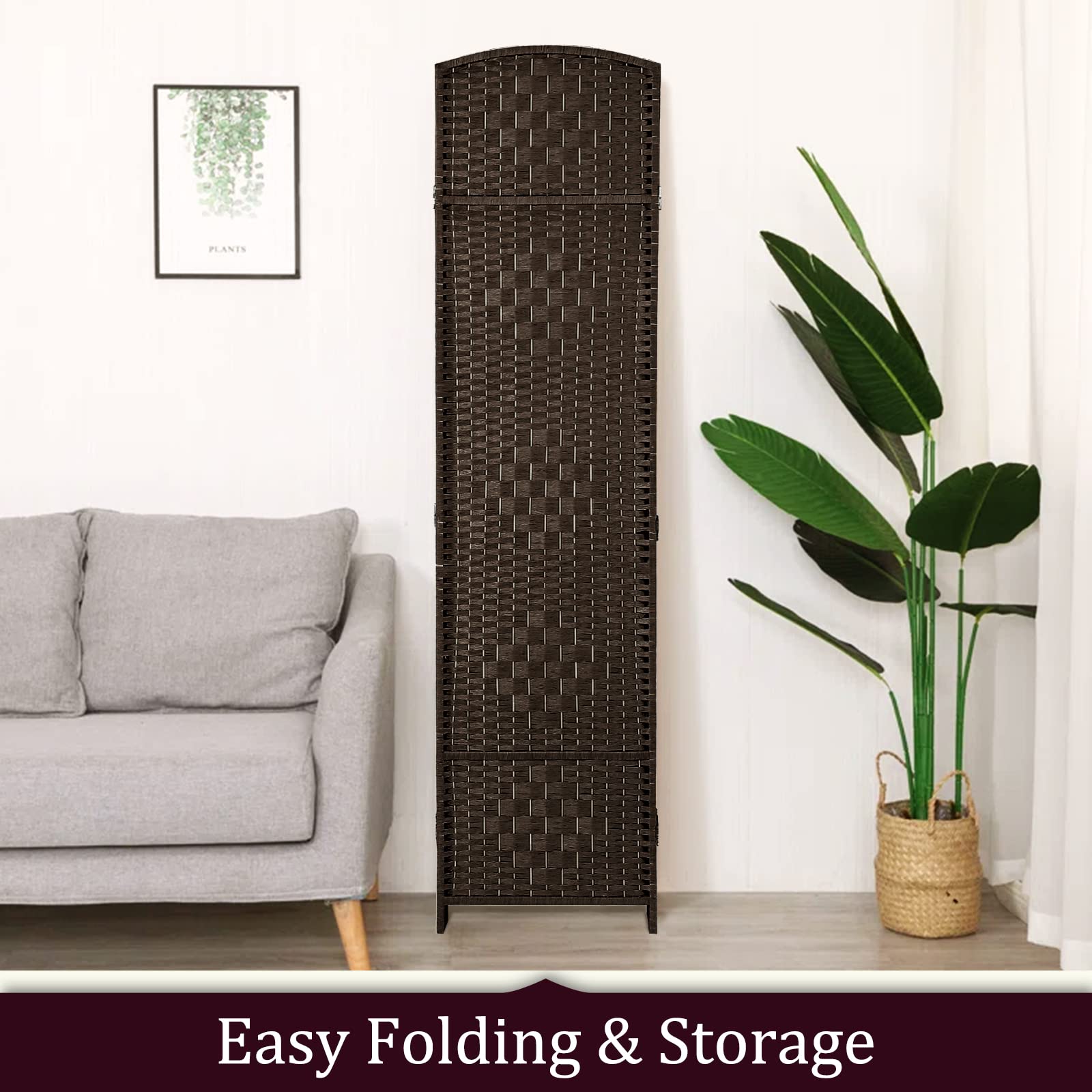 RHF 6 ft.Tall Room Divider, Room Dividers and Folding Privacy Screens, 15.7" Privacy Screen 4 Panels Room Divider Wall Partition, Dark Coffee