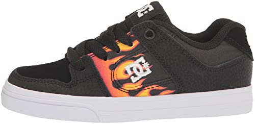 DC unisex child Dc Pure Kids Skate Shoe, Black/Flames, 3 Little Kid US