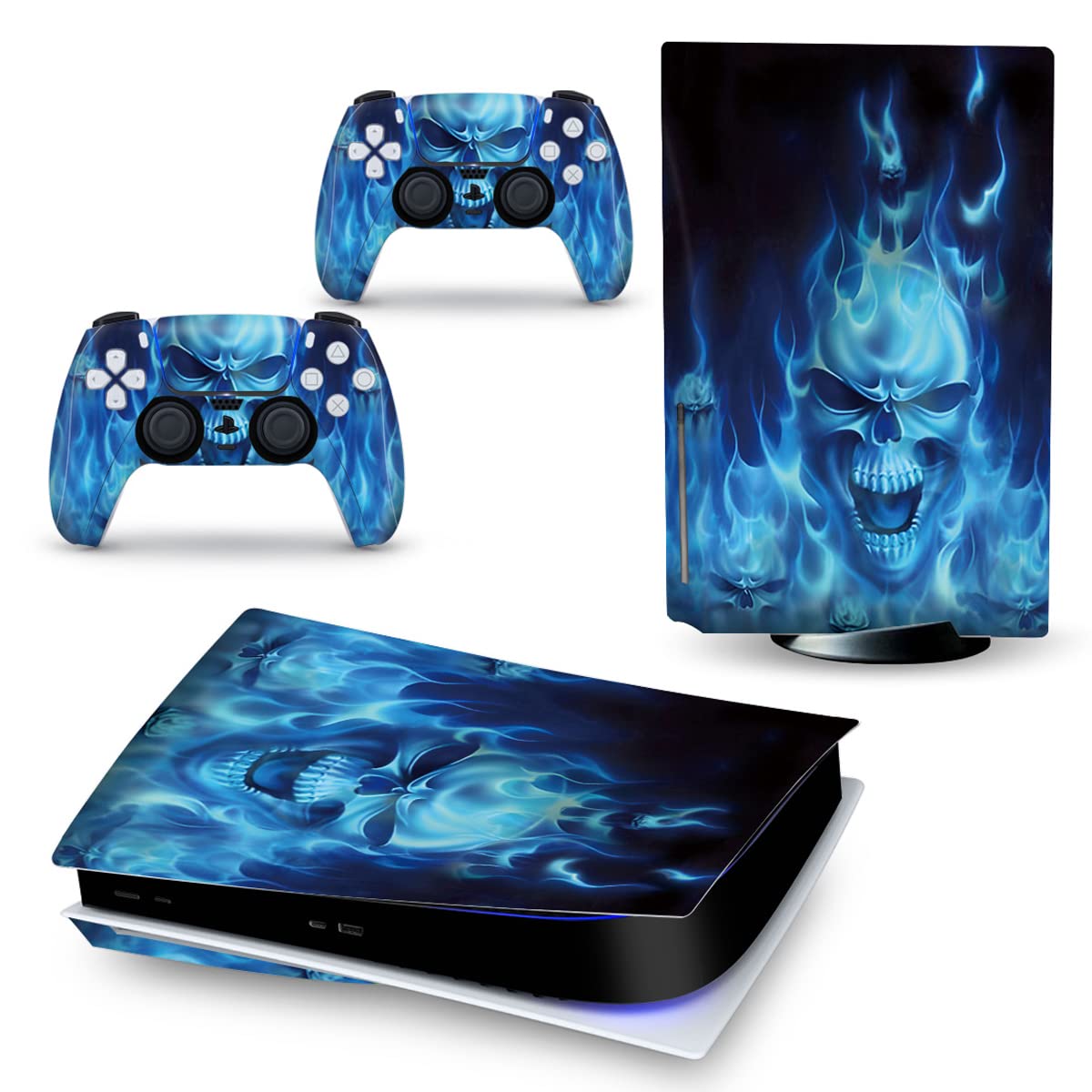 Full Body Vinyl Skin Stickers Wrap Decals Cover for PS5 Disc Edition Console & Controllers (Blue Ghost)