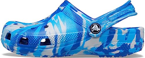Crocs Unisex-Child Classic Marbled Tie Dye Clog, Blue Bolt/Multi, 5 Big Kid