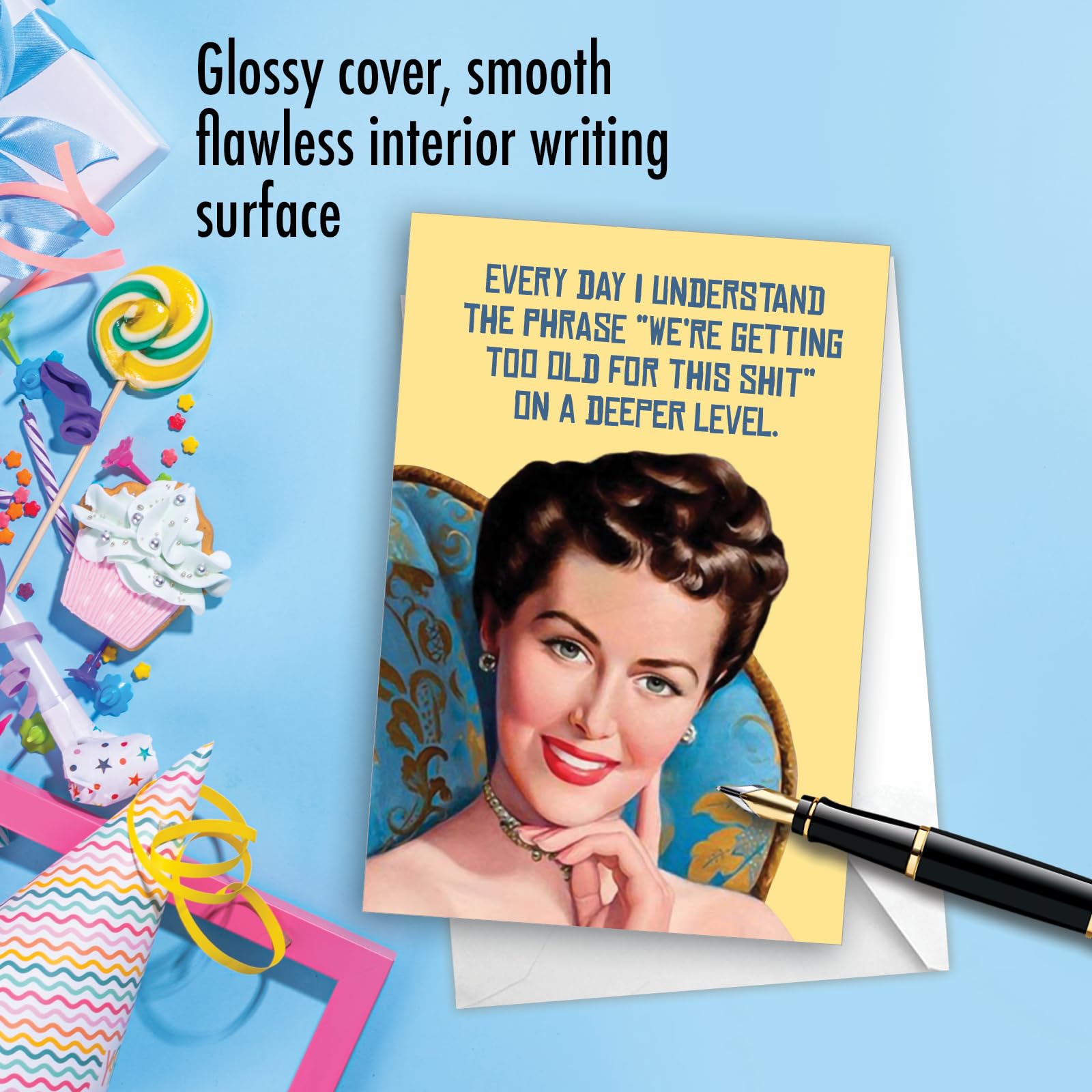 NobleWorks - 1 Hilarious Happy Birthday Card - Funny Retro Women Humor, Celebrate Birthdays - Getting Too Old C7239BDG