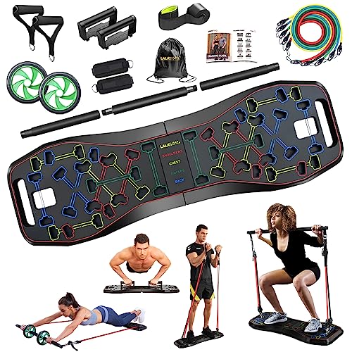 LALAHIGH Portable Exercise Equipment with 22 Gym Accessories, 25 in 1 Push Up Board Fitness,Pushup Board Work from Home Fitness with Resistance Bands, Ab Roller Wheel,Full Body Workout at Home for Men and Women