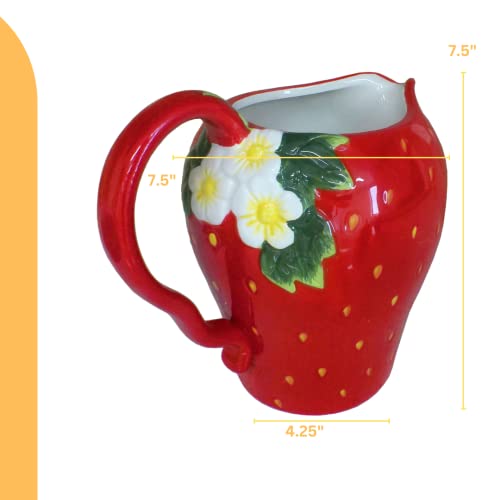 First of a Kind Glossy Rosy Red strawberry pitcher, red ceramic strawberry jug, strawberry kitchen pitcher for water, lemonade