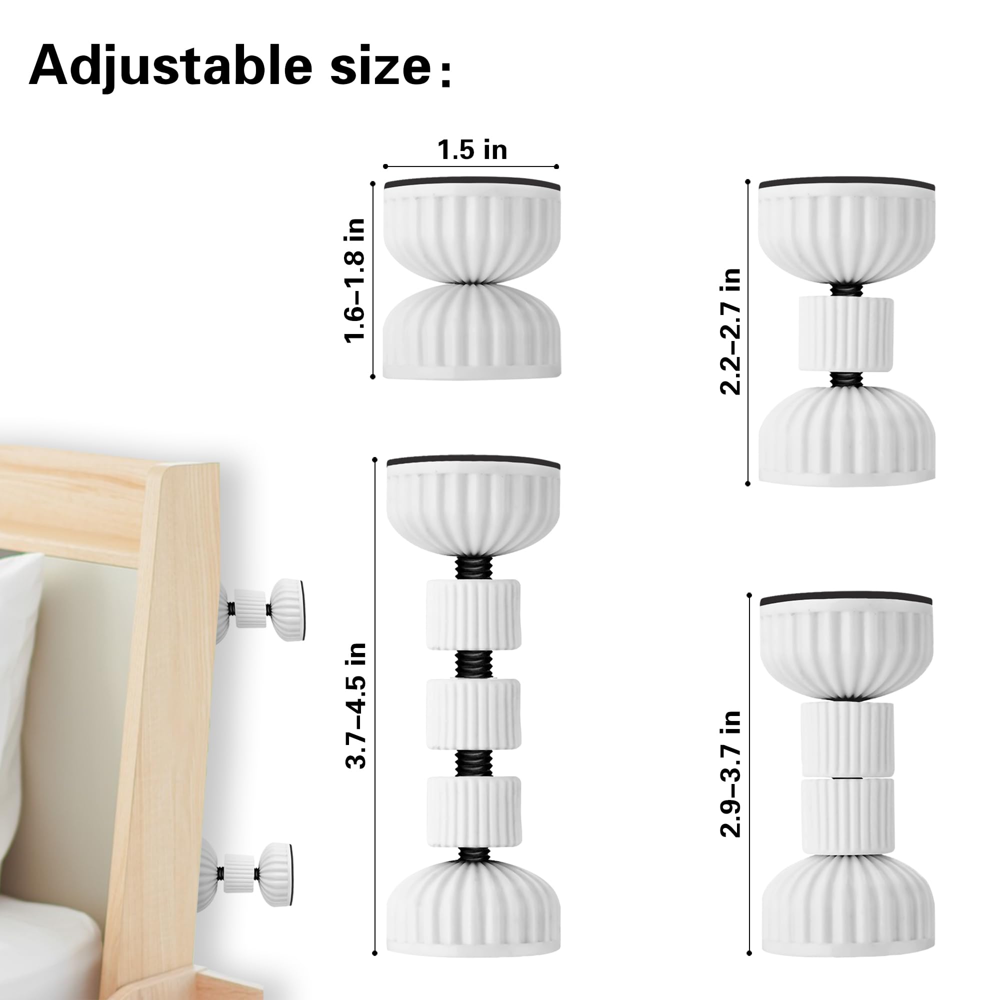 cosbur 2Pcs Bed Stoppers for Headboard, Adjustable Threaded Bed Stabilizer against Wall, Headboard Stoppers for Bed, Bed Accessories, Bedside Anti Shake Tool, 3.7-4.5in