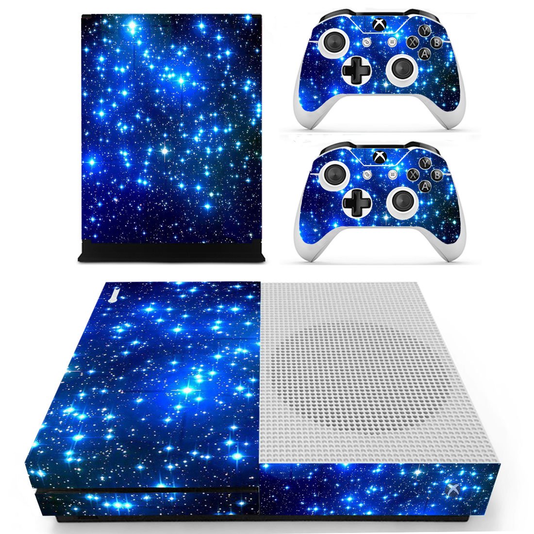 SKINOWN Skin Sticker for Microsoft Xbox One S Slim Console and 2 Controller (Blue Starry Sky)