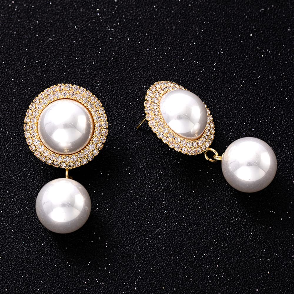 Full Diamond Big Imitation Pearl Stud Earrings Rhinestone Crystal Pearl Stud Earrings
