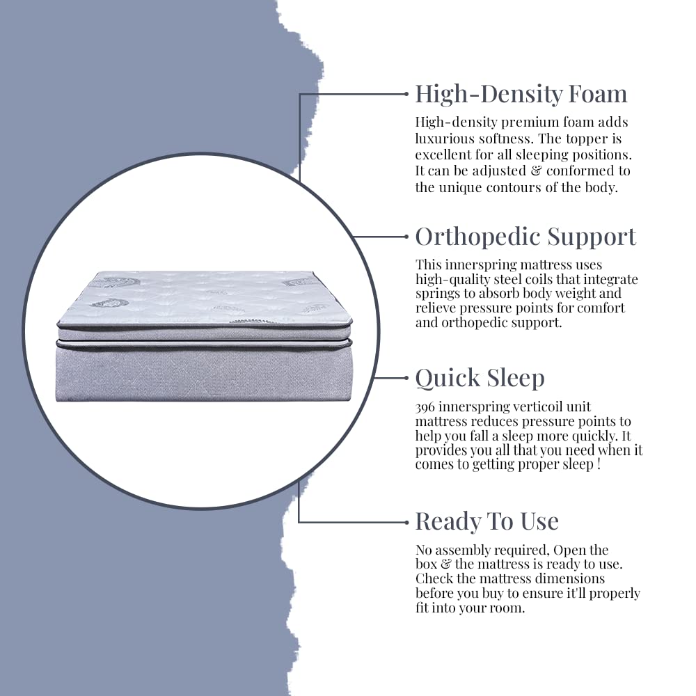 Nutan 13" Foam Encased Medium Firm Mattress with Pillow Top, Soft and Comfortable Bed Mattresses for Complete Body Support and Maintain Correct Posture, Grey, King