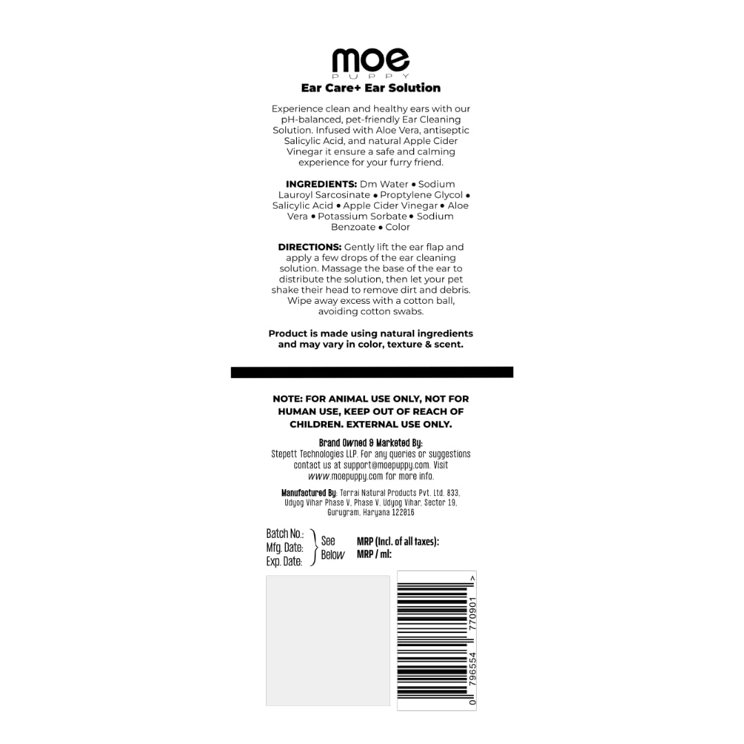 Moe Puppy Moe Ear Care Plus Ear Cleaning Solution for Pets| for Dogs and Cats (100 ml) (Pack of 1, Pink)