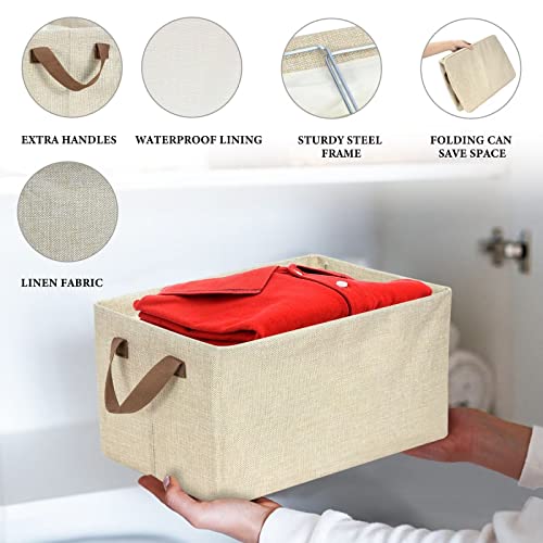 Tasmegol Clothes Steel Frame Storage Drawer Organizer Bins Foldable Closet Underwear Dresser Wardrobe Linen Fabric Cloth Box for Clothing Sock Bra Folded Pants Shirt(3 Sets Beige)