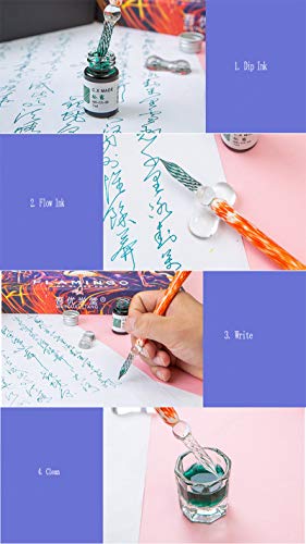 XIAOYU 5 Pcs Handmade Glass Dip Pen Calligraphy Pens Set High Borosilicate Glass Signature Pen with Ink(7ML) - Orange